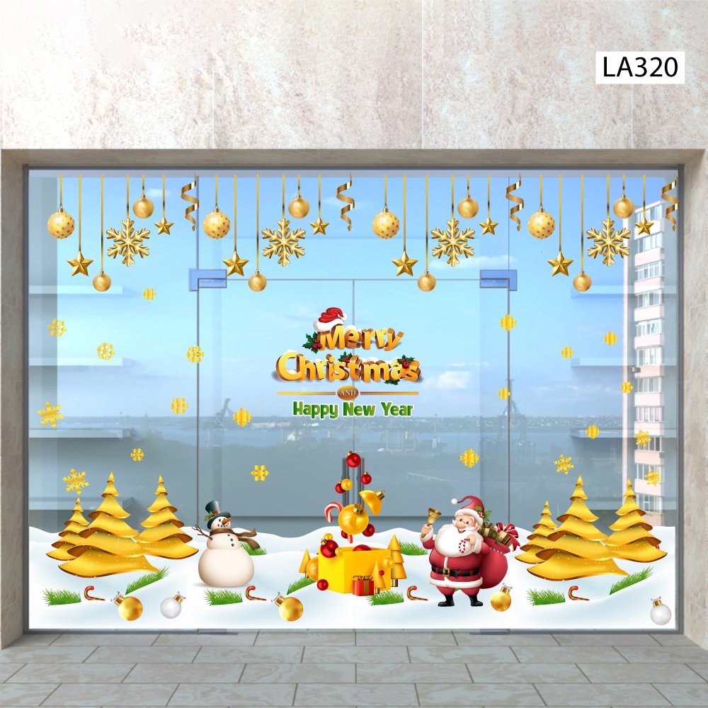Combo Decal Trang Trí Noel Ông Già Noel Và Cây Thông Vàng